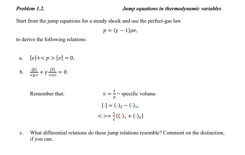 Solved Problem 1.2. Jump equations in thermodynamic | Chegg.com
