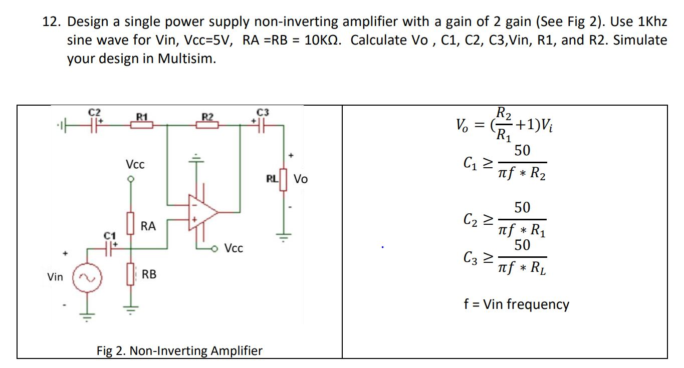 Solved 12 Design A Single Power Supply Non Inverting 