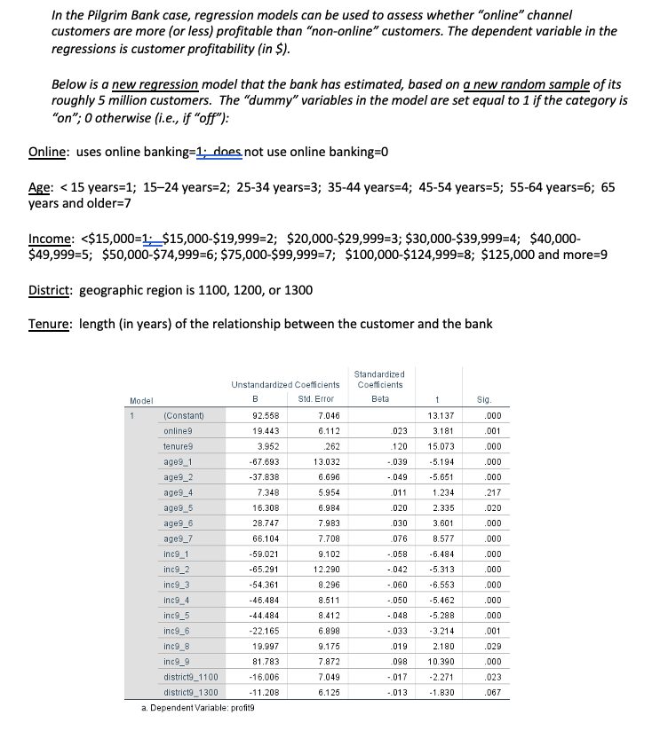 In the Pilgrim Bank case, regression models can be | Chegg.com