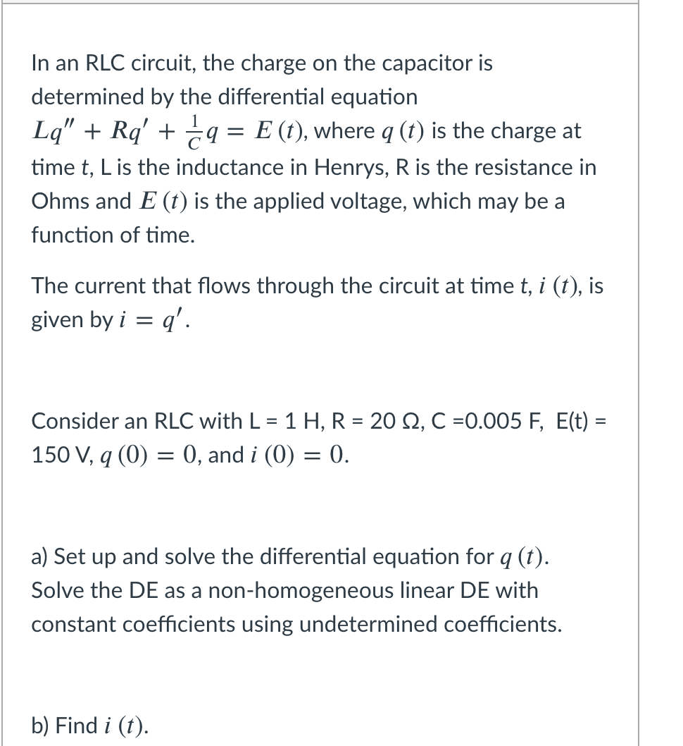 Solved = In an RLC circuit, the charge on the capacitor is | Chegg.com