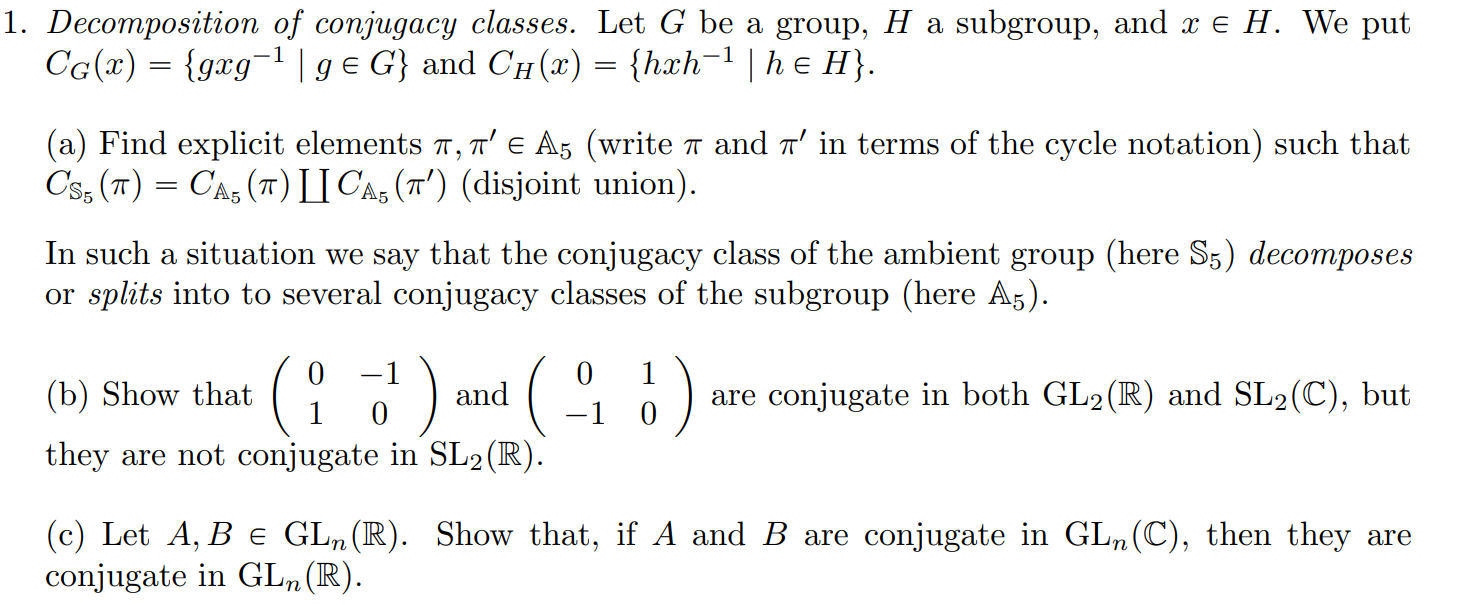 1. Decomposition of conjugacy classes. Let G be a | Chegg.com