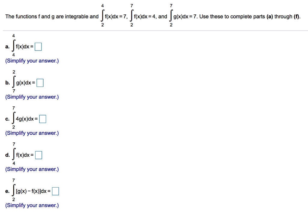 Solved The functions f and g are integrable and... Use these | Chegg.com