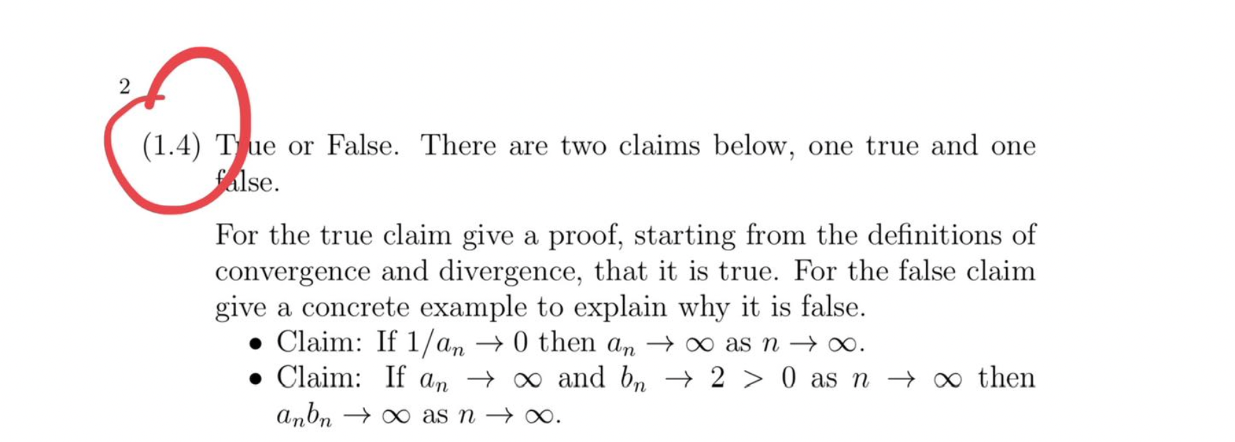 Solved 4) T ue or False. There are two claims below, one | Chegg.com