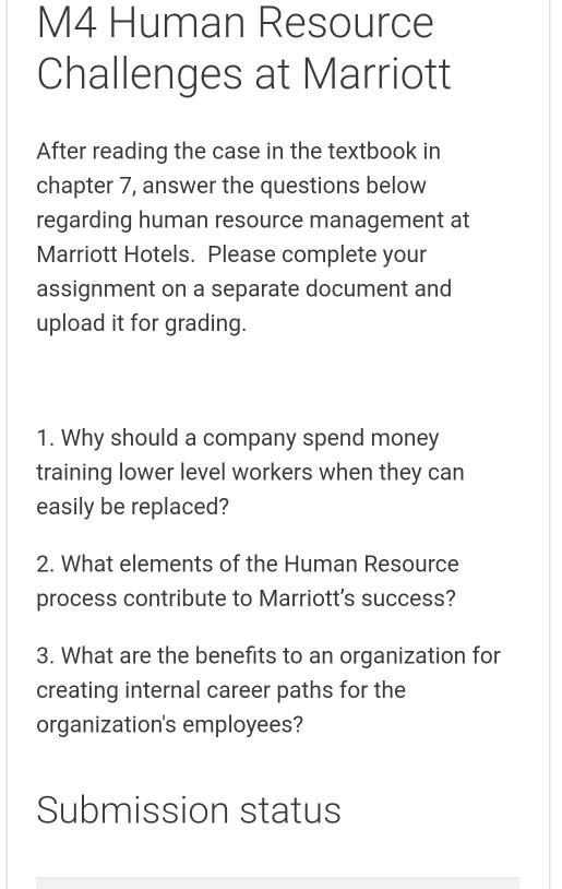 Solved M4 Human Resource Challenges at Marriott After | Chegg.com