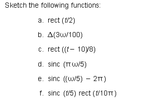 Solved Sketch the following functions: a. rect (1/2) b. | Chegg.com