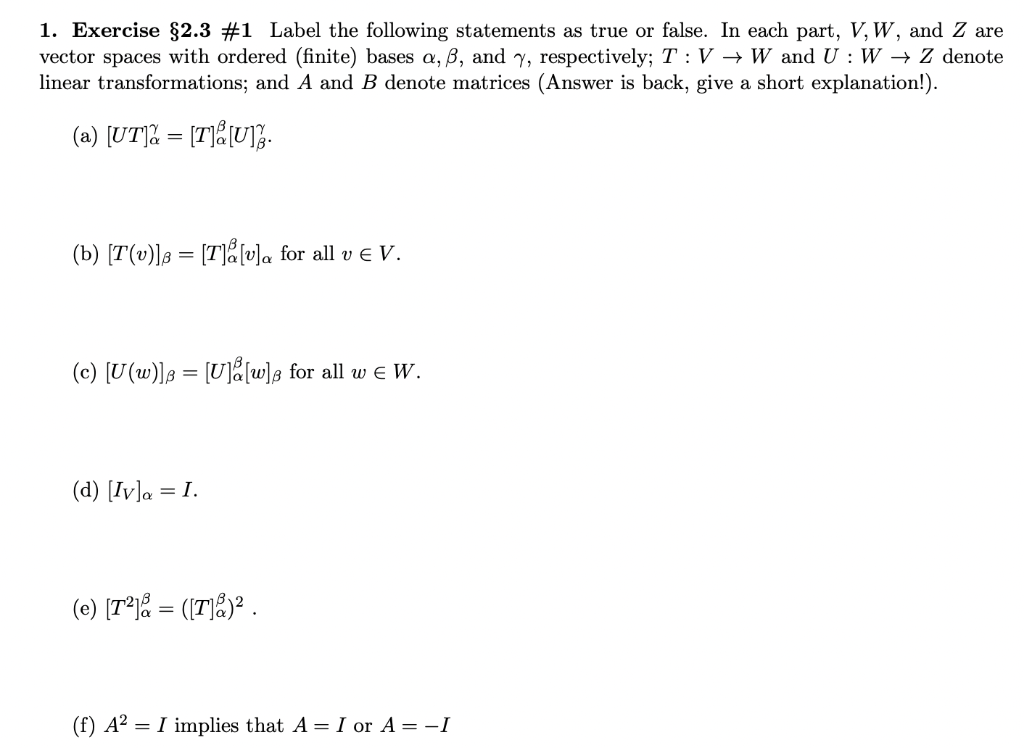 Solved 1. Exercise §2.3#1 Label the following statements as | Chegg.com