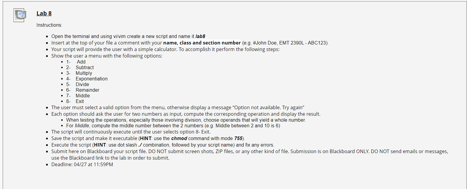 Lab 8 Instructions: • Open the terminal and using | Chegg.com