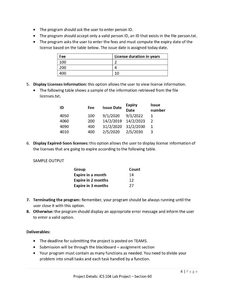 Solved Driving License Management System ICS 104 Lab Project | Chegg.com