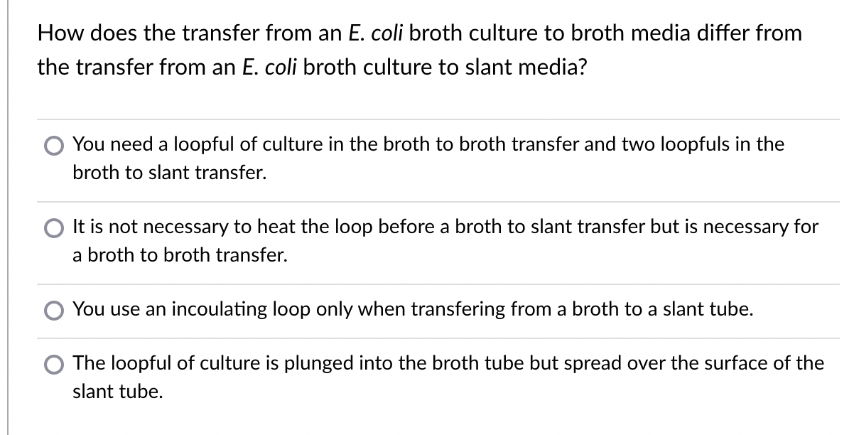 How does the transfer from an E. coli broth culture | Chegg.com