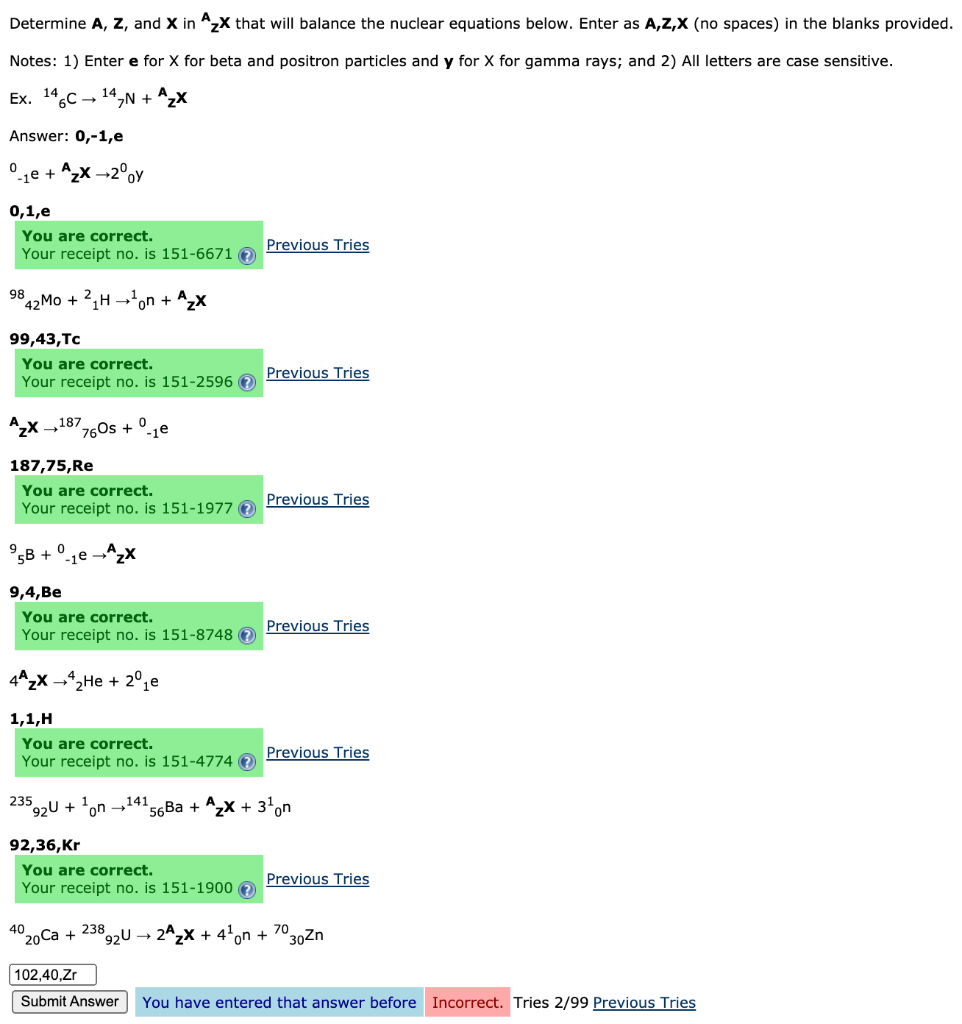Solved Determine A, Z, and X in Azx that will balance the | Chegg.com