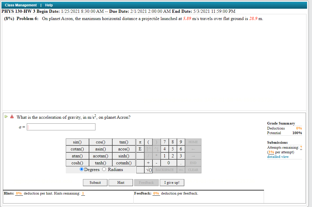 Solved Class Management | Help PHYS 130-HW 3 Begin Date: | Chegg.com