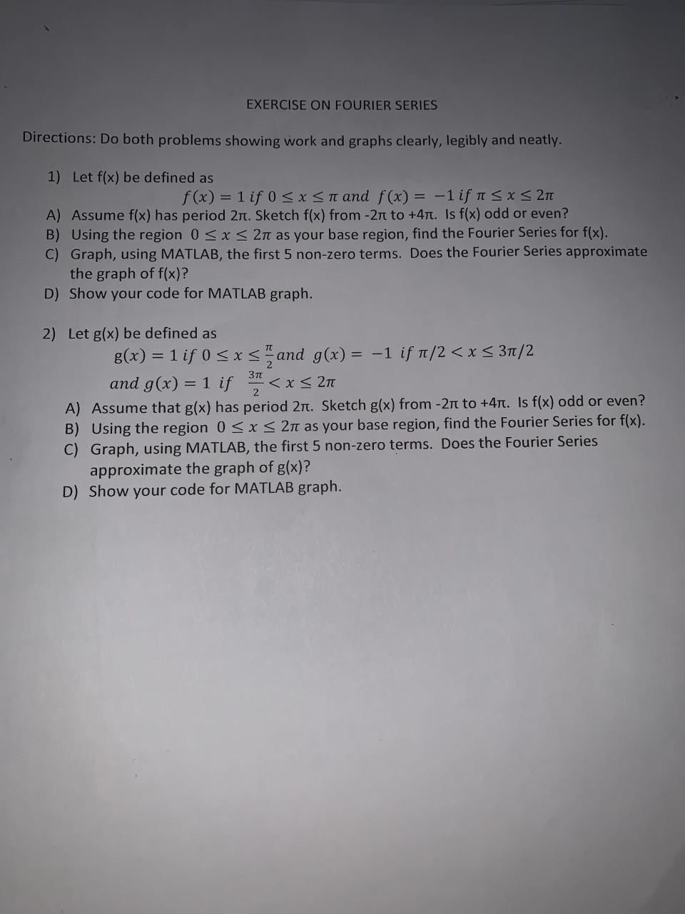 Solved Directions: Do both problems showing work and graphs | Chegg.com