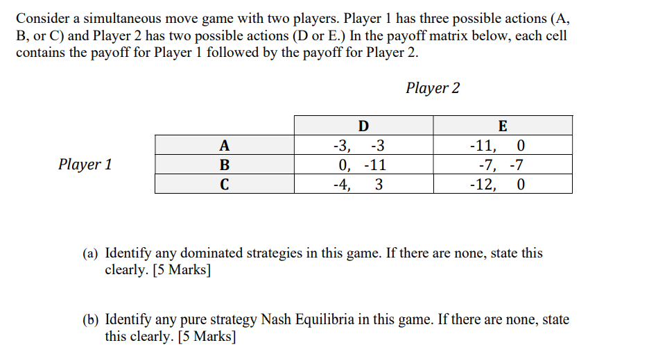 Solved Consider a simultaneous move game with two players. | Chegg.com