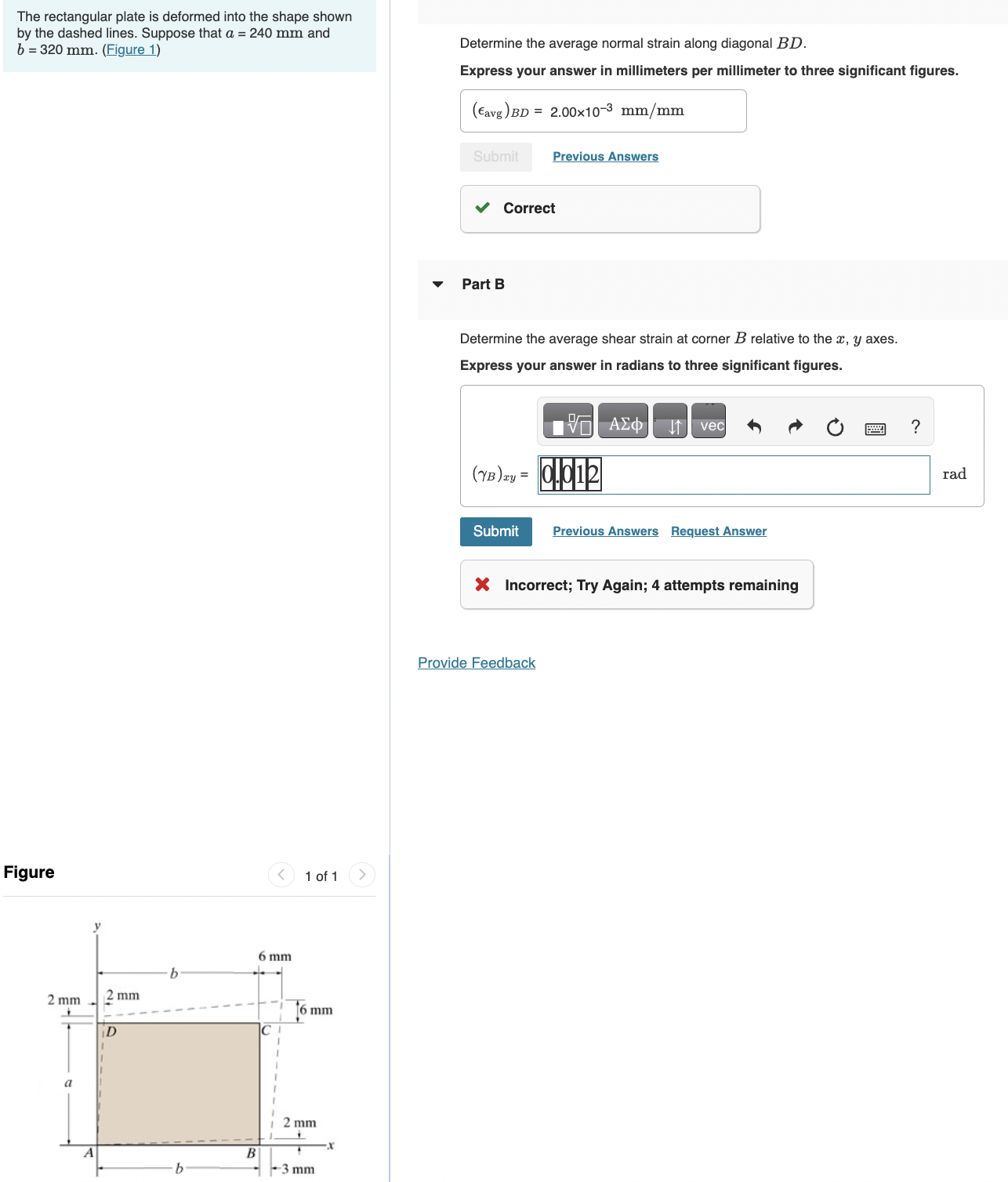 Solved The rectangular plate is deformed into the shape | Chegg.com