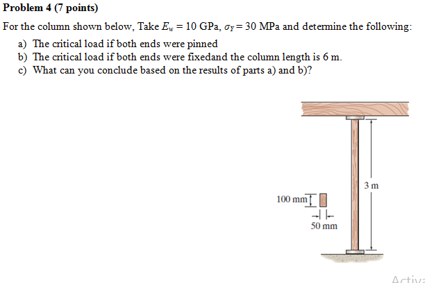Solved Problem 4 (7 points) For the column shown below. Take | Chegg.com