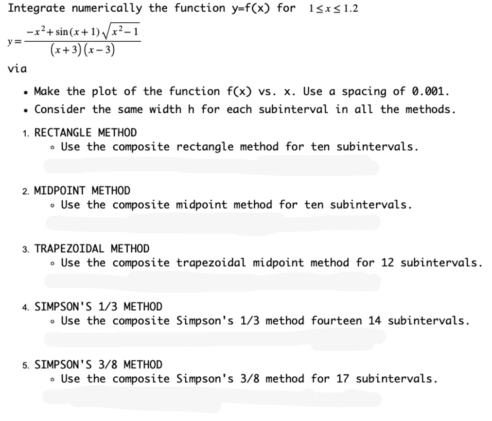 Solved Integrate numerically the function y=f(x) for 1≤x≤1.2 | Chegg.com