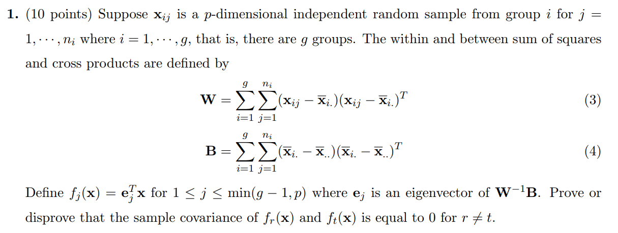 (10 ﻿points) ﻿Suppose xij is a p-dimensional | Chegg.com