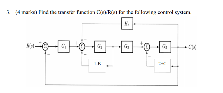 Solved (4 marks) Find the transfer function C(s)/R(s) for | Chegg.com