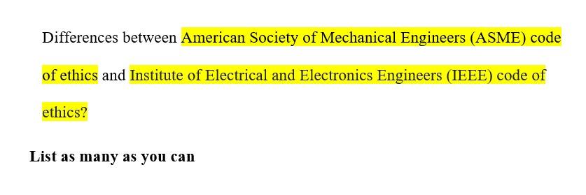 Solved Differences between American Society of Mechanical | Chegg.com