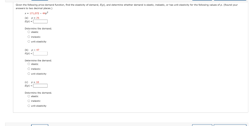 Solved Given the following price-demand function, find the | Chegg.com