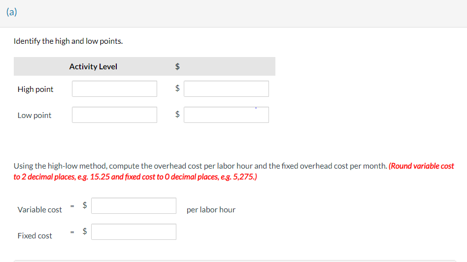 Solved Identify the high and low points. Using the high-low | Chegg.com