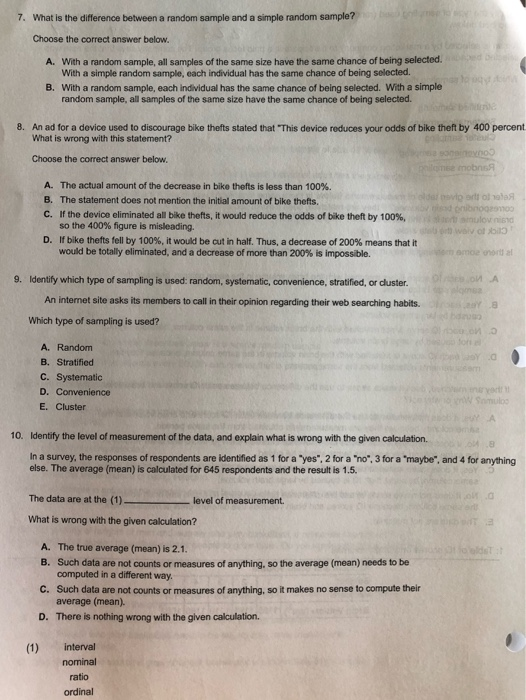 Solved 7 What Is The Difference Between A Random Sample And 0693