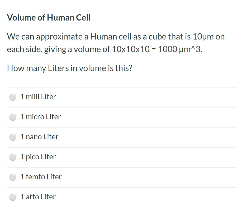 Solved Volume of Human Cell We can approximate a Human cell | Chegg.com