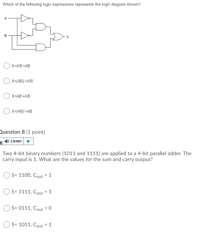 Solved Which of the following logic expressions represents | Chegg.com