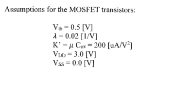 Solved Assumptions for the MOSFET transistors: Vth = 0.5 [V] | Chegg.com