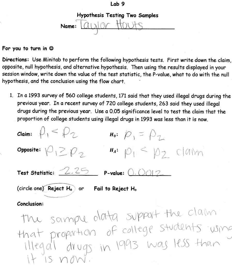 Solved Lab 9 Hypothesis Testing Two Samples Name For You To