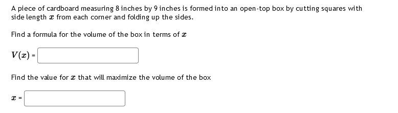 Solved A piece of cardboard measuring 8 inches by 9 inches | Chegg.com