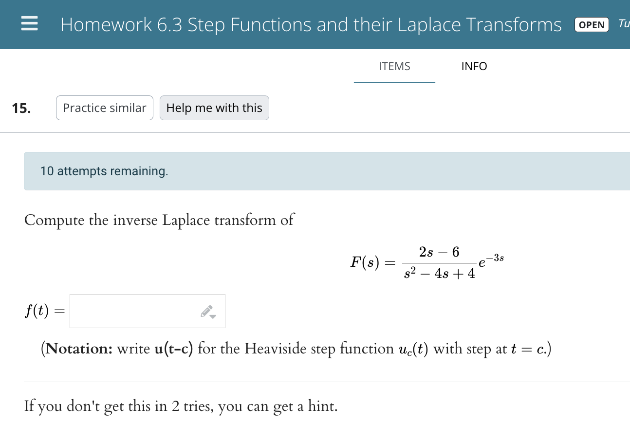 Homework 6.3 Step Functions and their Laplace | Chegg.com