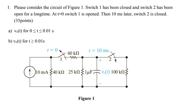 Solved Please consider the circuit of Figure 1. Switch 1 has | Chegg.com
