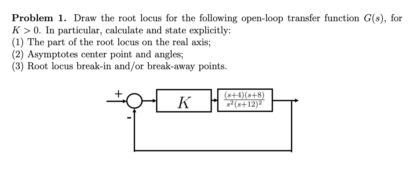 Solved Problem 1. Draw the root locus for the following | Chegg.com