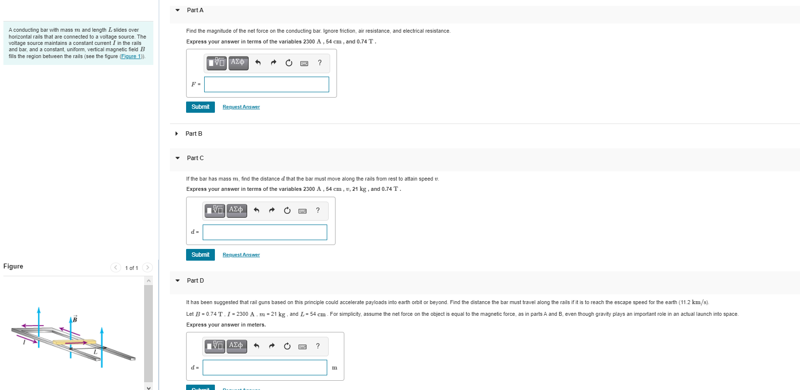 Solved Part A A conducting bar with mass m and length L | Chegg.com