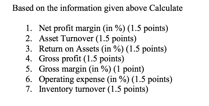 Solved Based on the information given above Calculate 1. Net | Chegg.com
