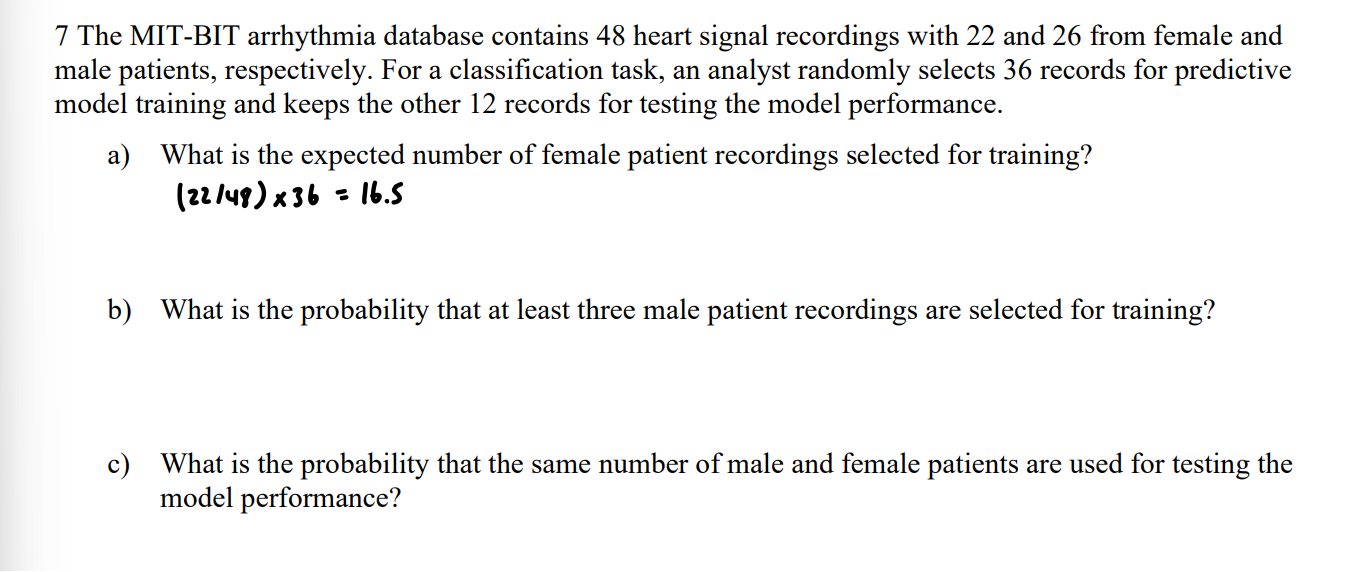 Solved 7 The Mit Bit Arrhythmia Database Contains 48 Heart