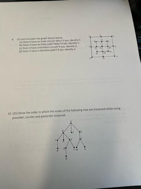 Solved 9 (12 pts) Consider the graph shown below. (a) Does | Chegg.com
