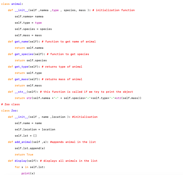 Solved class animal: definit__(self, namea type species, | Chegg.com