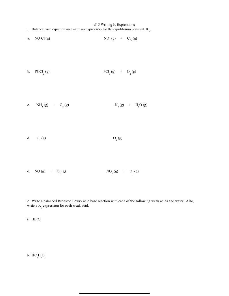 Solved \#15 Writing K Expressions 1. Balance each equation | Chegg.com