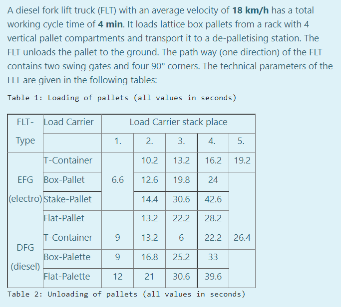 A diesel fork lift truck (FLT) with an average | Chegg.com