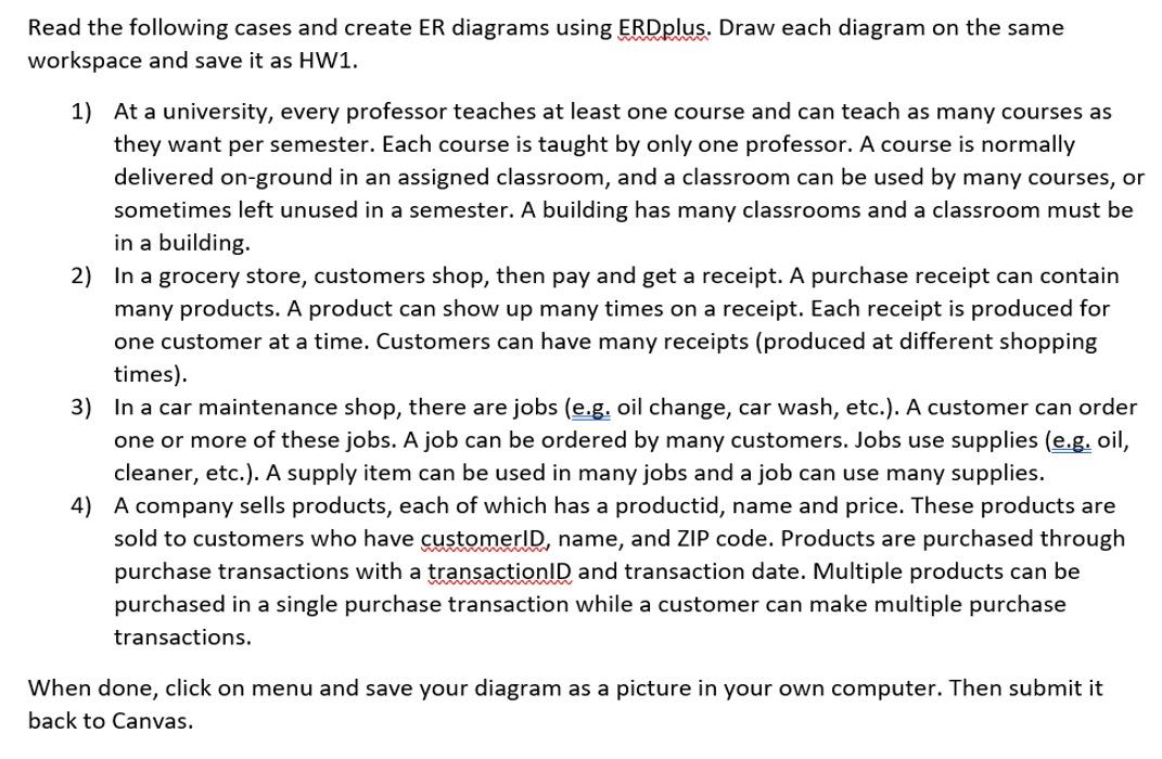 Solved Read the following cases and create ER diagrams using | Chegg.com