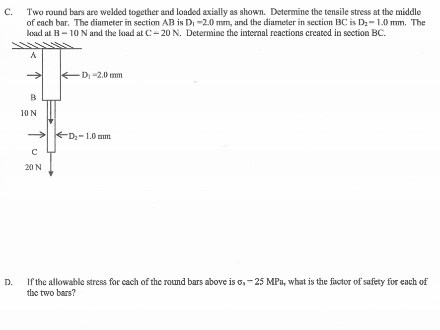 Solved C. Two round bars are welded together and loaded | Chegg.com