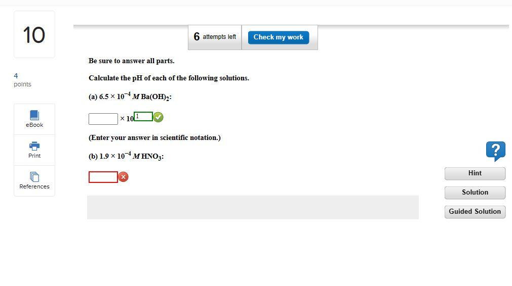 Solved Be sure to answer all parts. Calculate the pH of each | Chegg.com