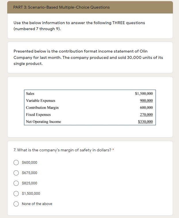 Solved PART 3: Scenario-Based Multiple-Choice Questions Use | Chegg.com