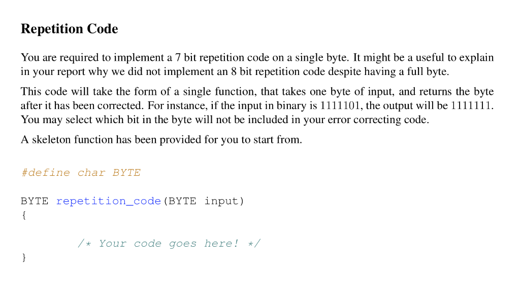 Repetition Code You are required to implement a 7 bit | Chegg.com