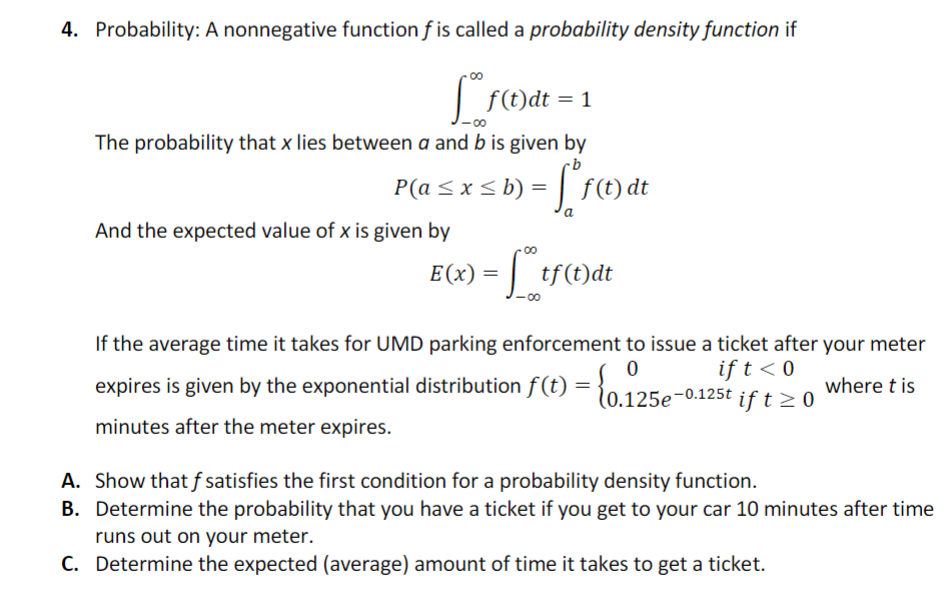 Solved 4. Probability: A nonnegative function f is called a | Chegg.com