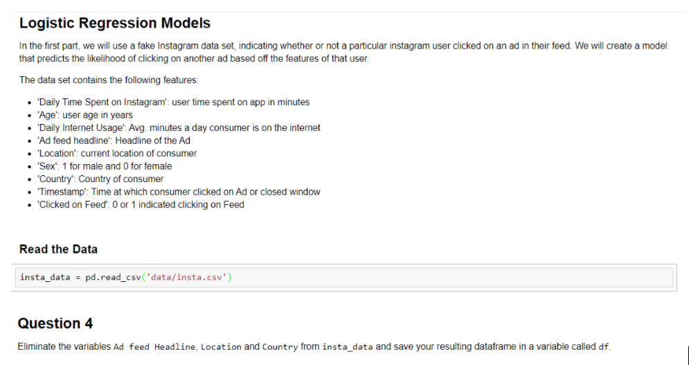 Solved Logistic Regression Models In the first part, we will | Chegg.com