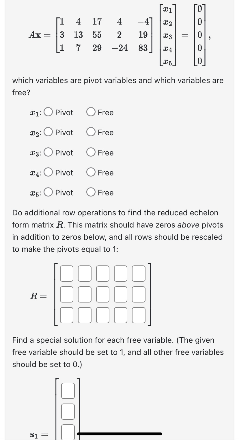 Solved Find a special solution for each free variable. (The | Chegg.com