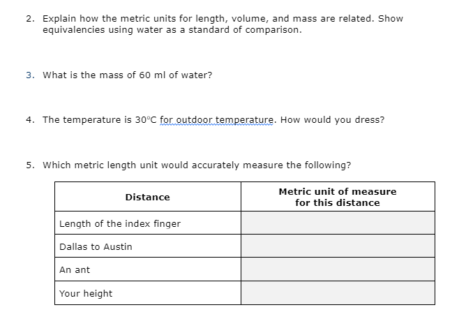 Solved Summary Questions 1. Record the basic unit of metric | Chegg.com